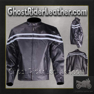 Mens Motorcycle Racer Jacket with Silver Stripe / SKU GRL-MJ779-SIL-DL ...