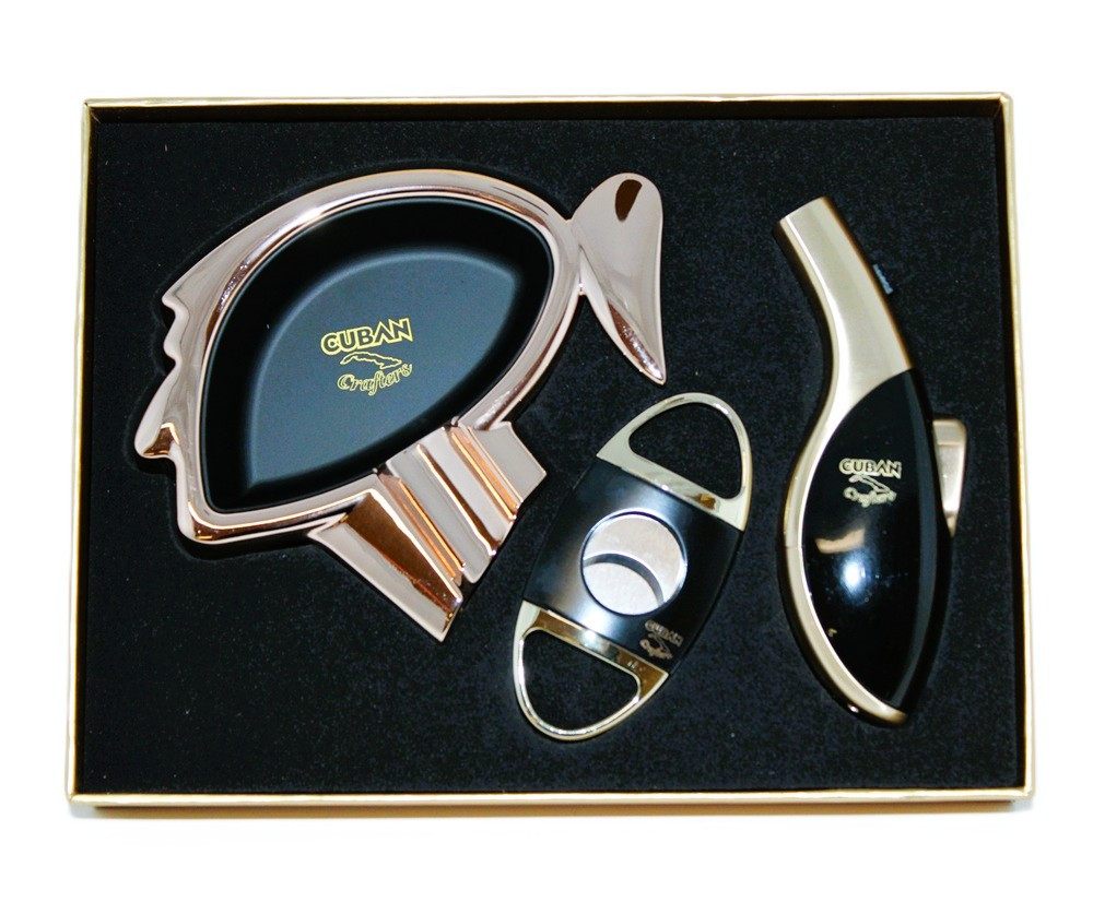 CUBAN CRAFTERS SET TORCH LIGHTER, CUTTER ASHTRAY BLACK - Cuban Crafters ...