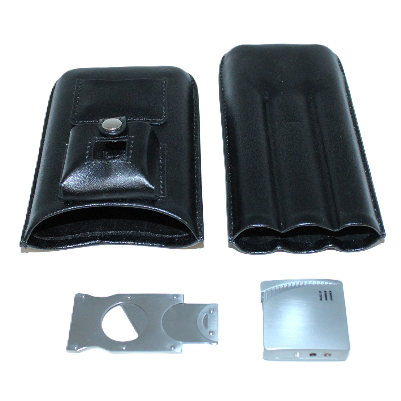 CUBAN CRAFTERS CIGAR CASE 3 FINGERS BLACK, LIGHTER & CUTTER