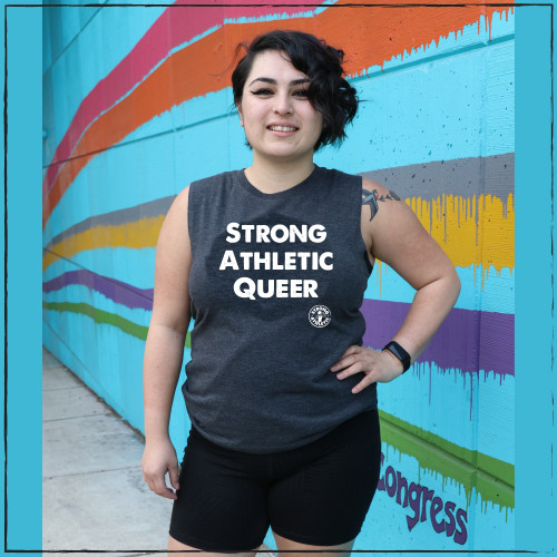 Strong Athletic Queer Crew Neck Muscle Grey Tank for LGBT+ Athletes