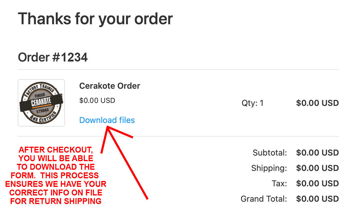 Cerakote Coating Order