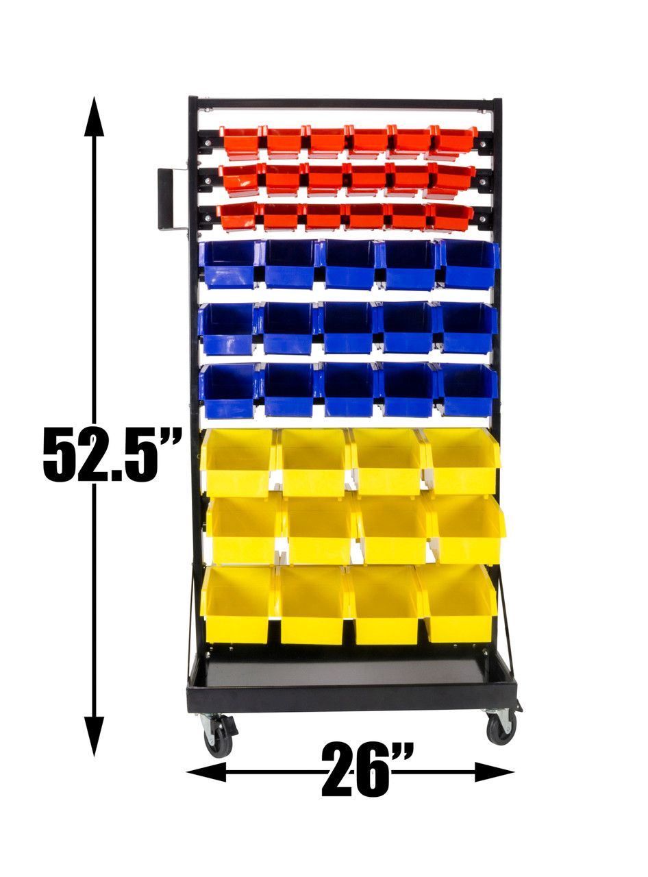 Erie Tools 90 Bin Parts Rack Storage Organizer With Locking Wheels