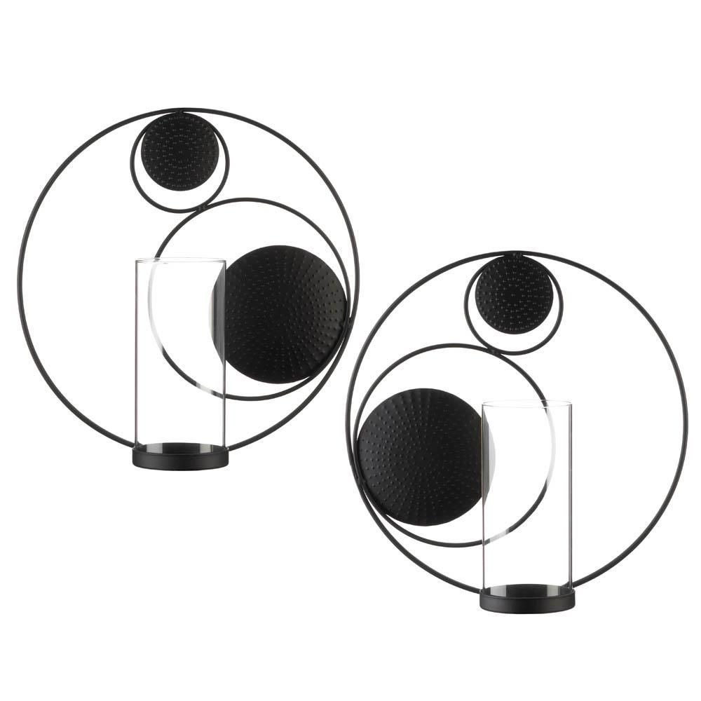 2 BLACK IRON ARTISANAL MODERN CIRCLE SCONCE WALL MOUNT CANDLE HOLDER ...