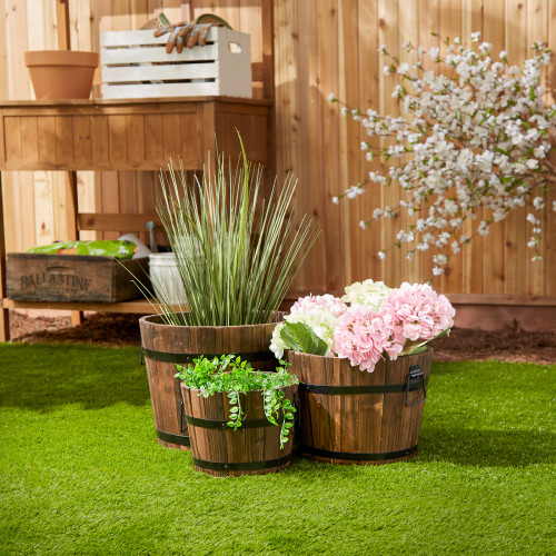 3 size bulk lot WOOD apple Wine Barrel Bucket garden planter plant ...