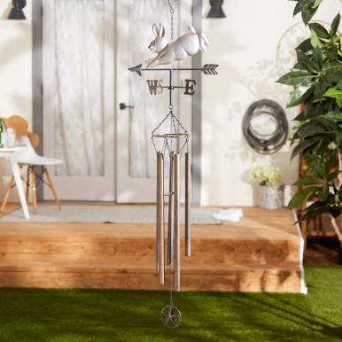 Silver Rabbit Weathervane Wind Chime - Outdoor Garden Decor with ...