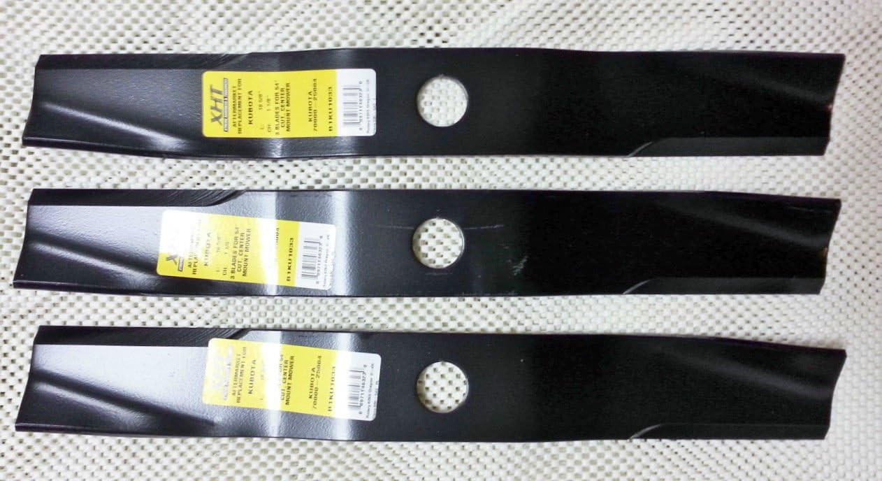 Set 3 Kubota heavy duty XHT mower blades 1-1/8" center hole 70000-00606 ...