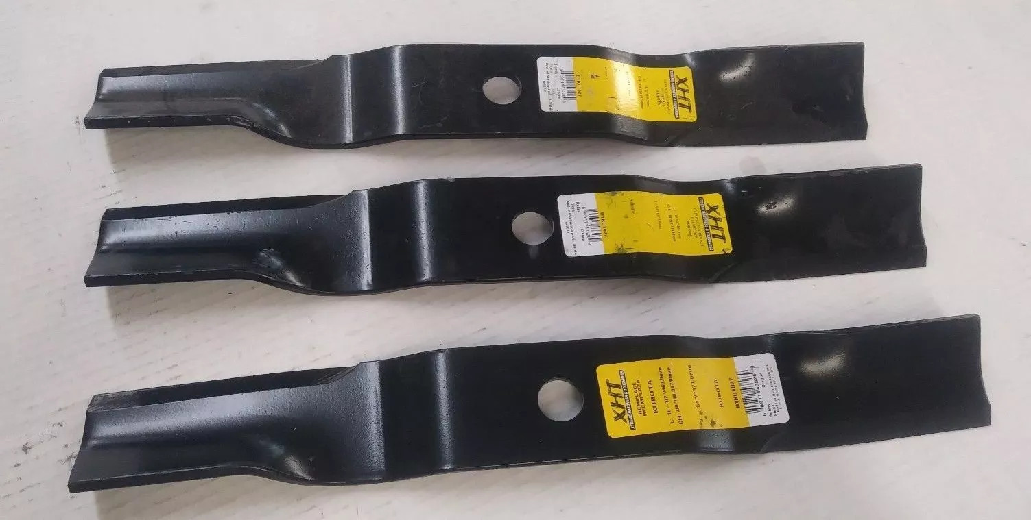 Set 3 Kubota heavy duty XHT mower blades 1-1/8" center hole 70000-00606 ...