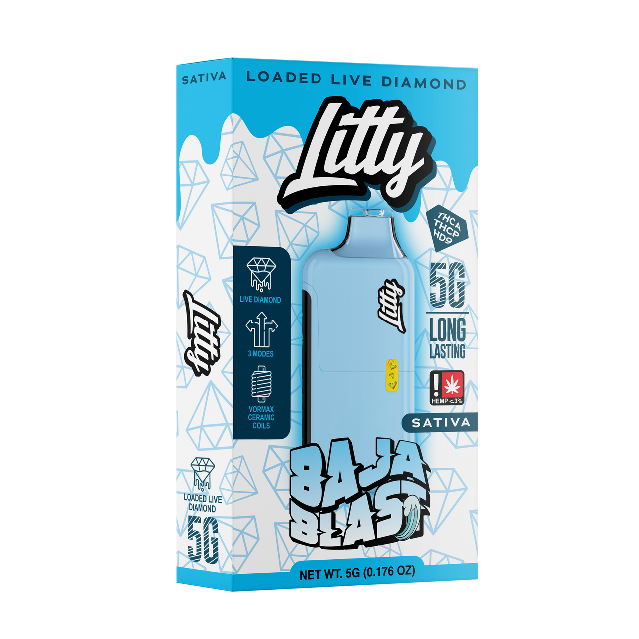 Litty THC-P Sativa Baja Blast Loaded Live Diamond Disposable Vape Pen ...