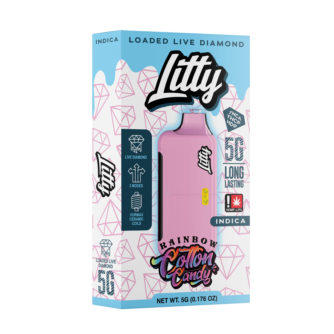 Litty THC-A Indica Rainbow Cotton Candy Loaded Live Diamond Disposable ...