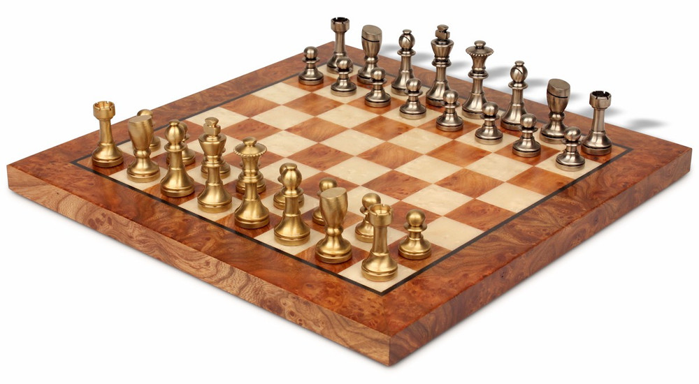 Abstract Staunton Solid Brass Chess Set with Elm Burl Chess Board - The ...