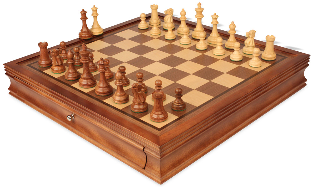 Deluxe Two-Drawer Walnut Chess Case - 1.7" Squares - The Chess Store