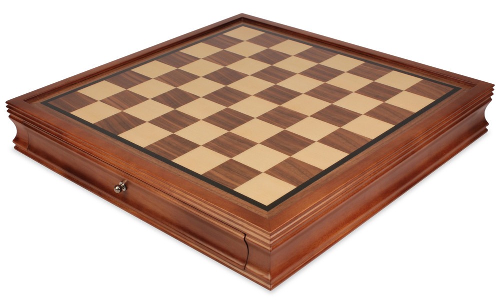 Deluxe Two-Drawer Walnut Chess Case - 2" Squares - The Chess Store