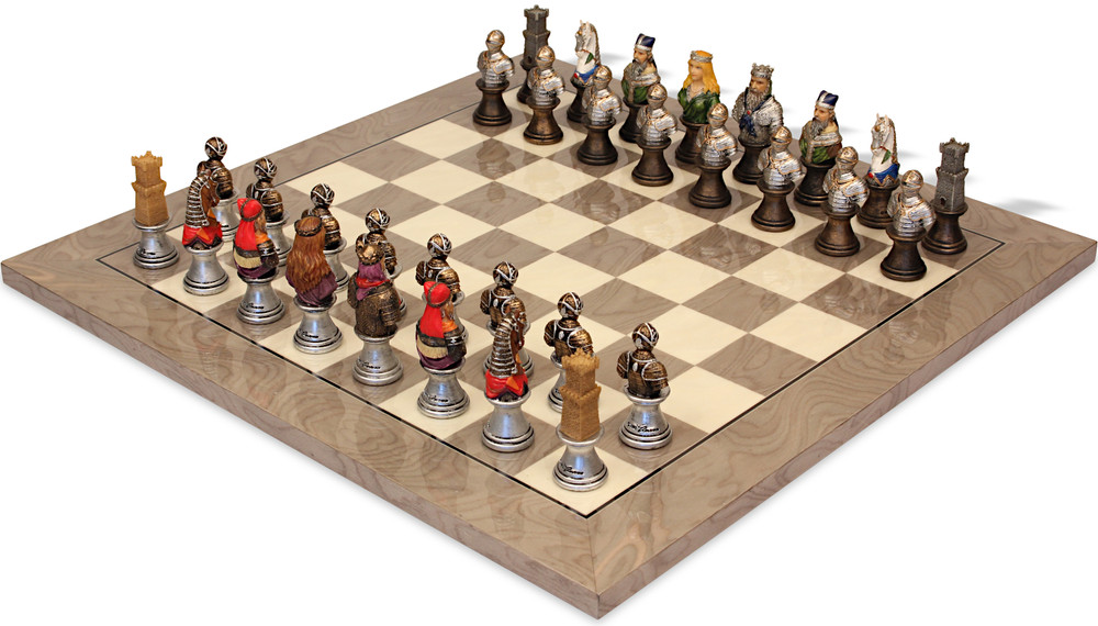 Medieval Bust Theme Chess Set with Classic Walnut & Maple Chess Board