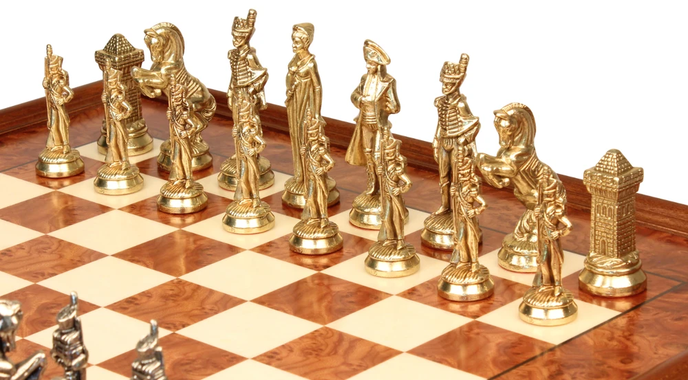 Large Napoleon Theme Metal Chess Set with Elm Burl Chess Case - The ...