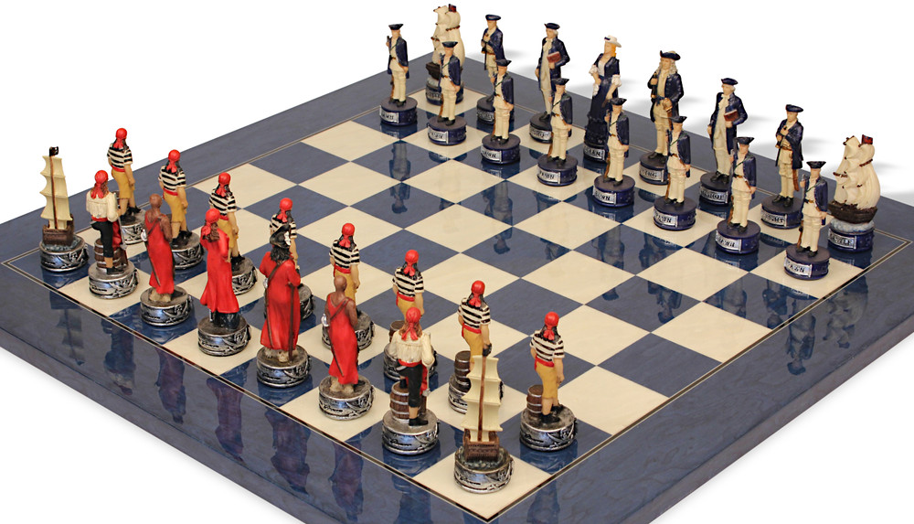 Pirates & Royal Navy Theme Chess Set with Classic Walnut & Maple Chess ...
