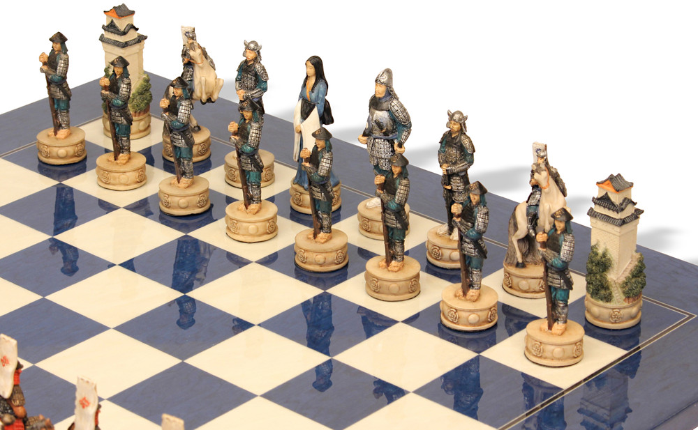 Japanese Samurai Theme Chess Set with Classic Walnut & Maple Chess Board