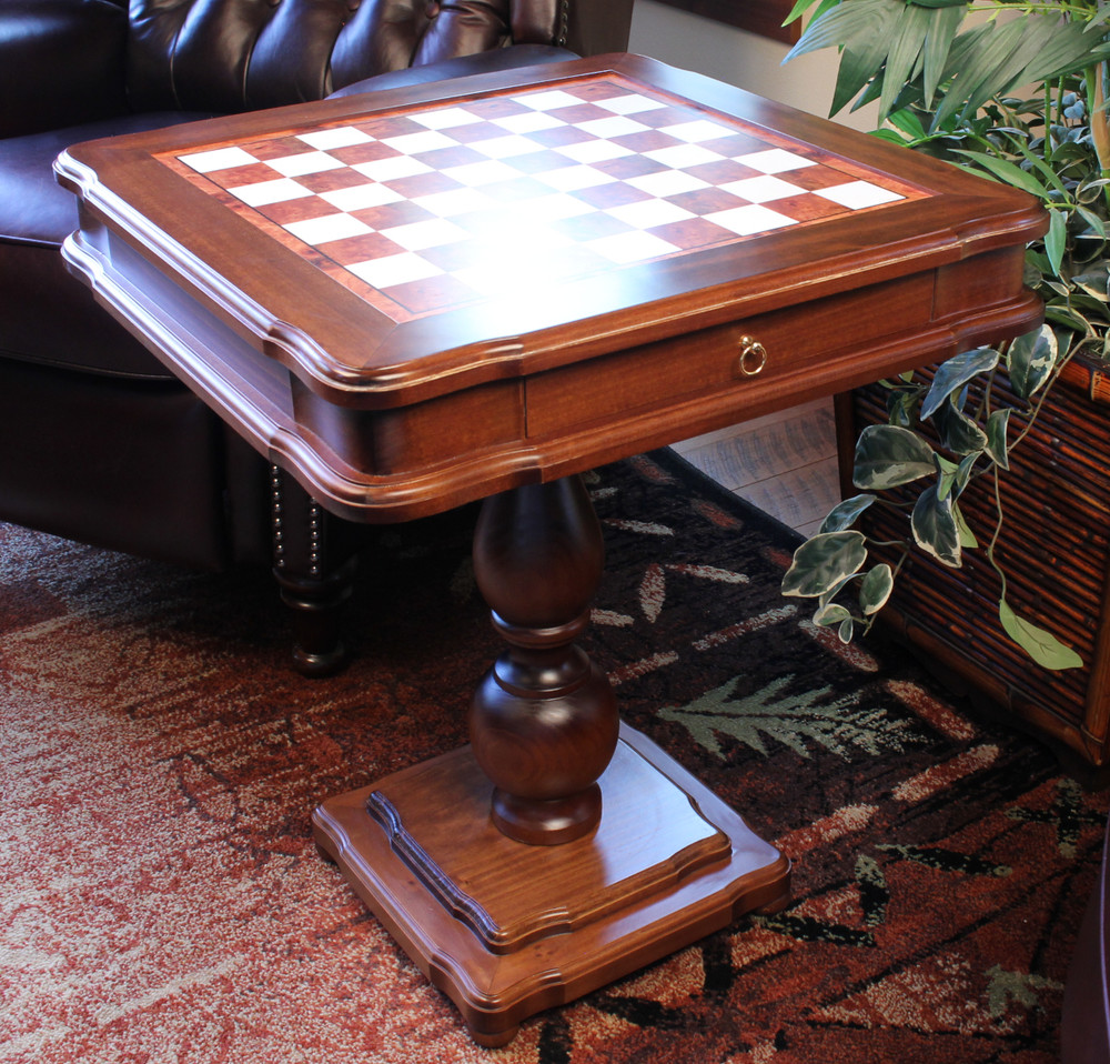 Italfama Tilia Wood Chess Table with Elm Burl & Erable Chess Board ...