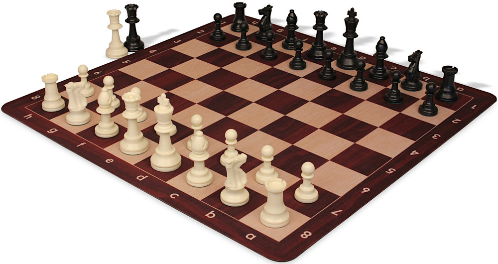 Club Special Plastic Chess Set Black & Ivory Pieces with Rosewood ...