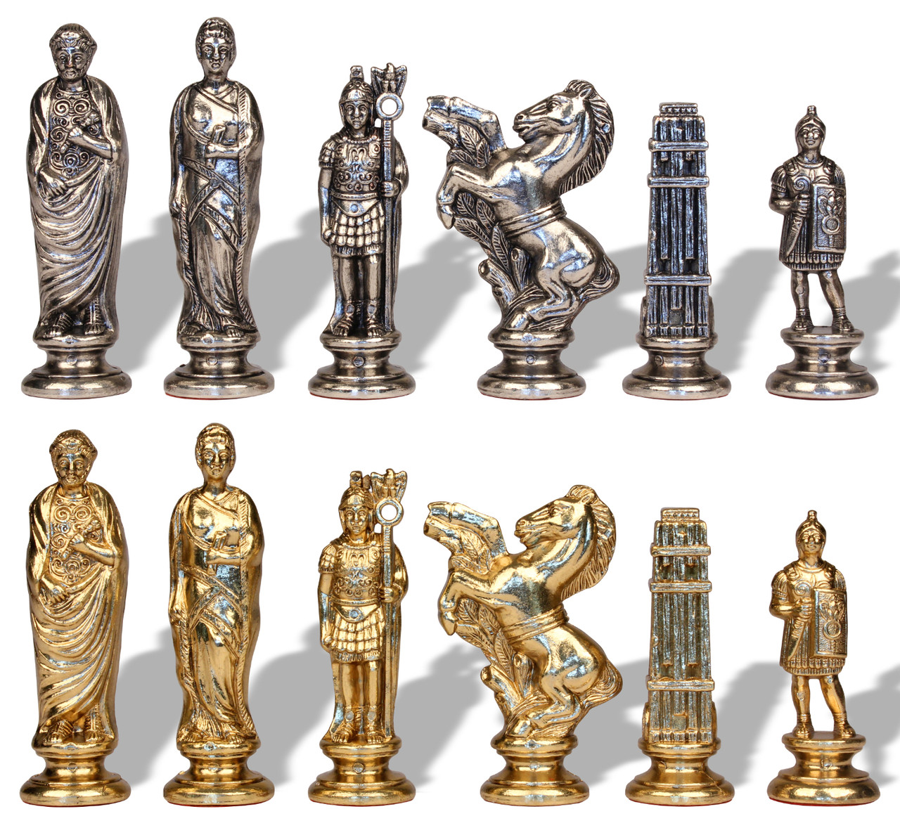 Renaissance Theme Chess Set with Brass & Nickel Pieces by Italfama