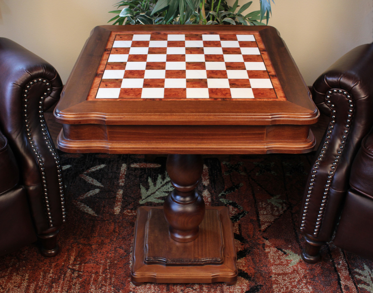 Italfama Tilia Wood Chess Table with Elm Burl & Erable Chess Board ...
