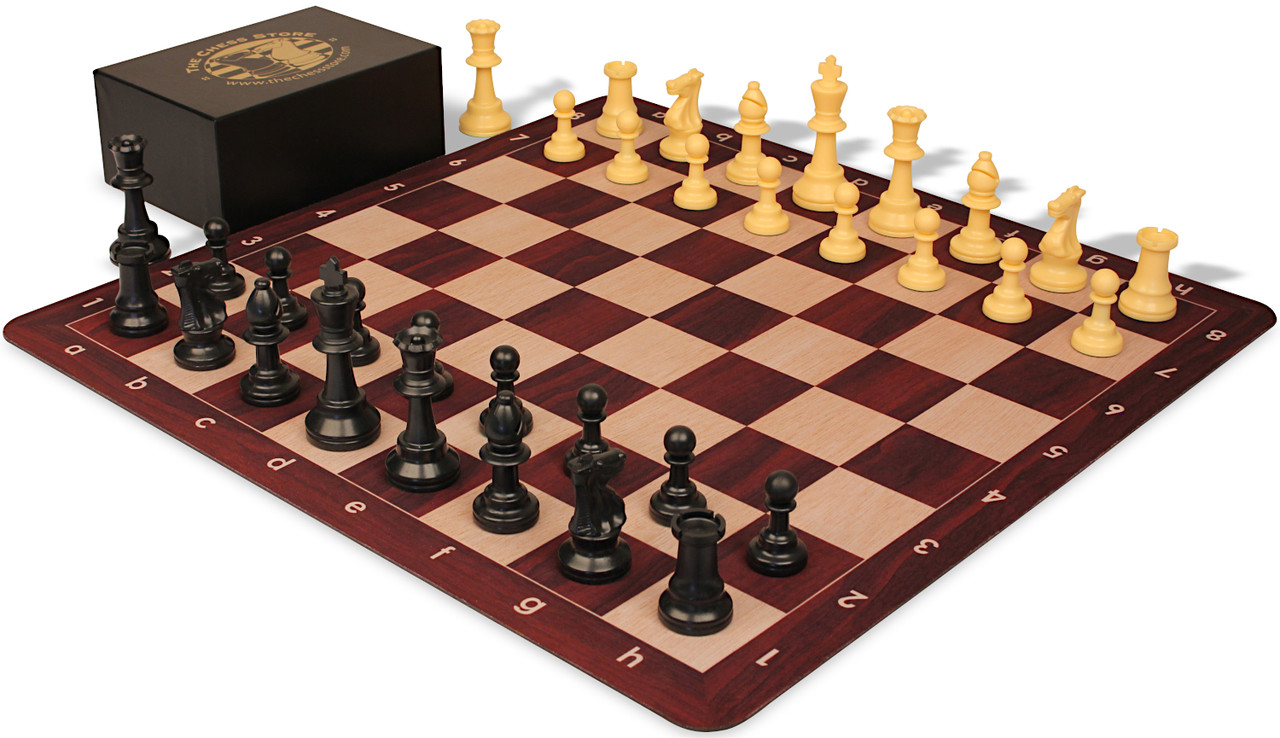 The Chess Store Club Special Plastic Chess Set Black & Ivory Pieces ...