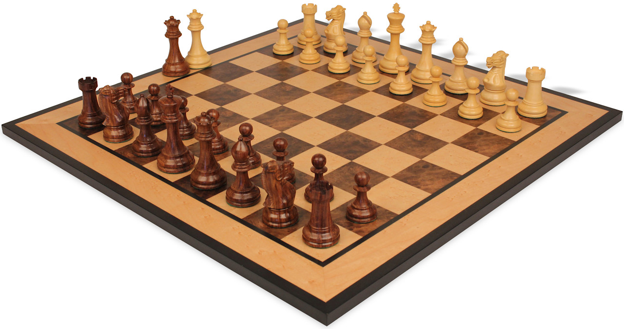 Old English Classic Chess Set Golden Rosewood & Boxwood Pieces with ...