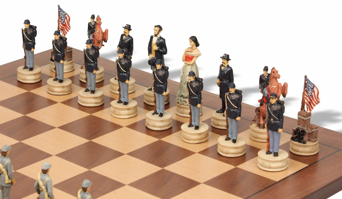 Civil War II Theme Chess Set with Classic Walnut & Maple Chess Board