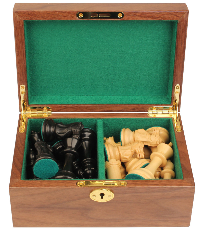 British Staunton Chess Set Ebony & Boxwood Pieces with Walnut Chess Box ...