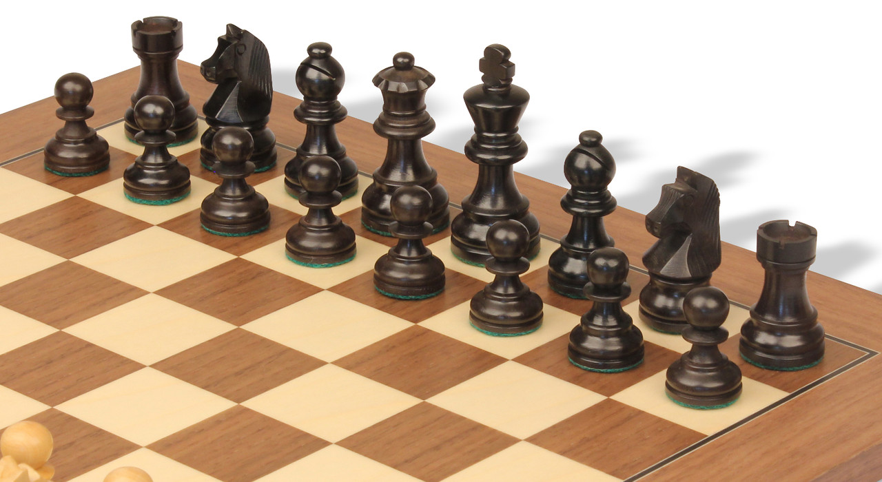 German Knight Staunton Chess Set - Ebonized & Boxwood Pieces - Walnut ...