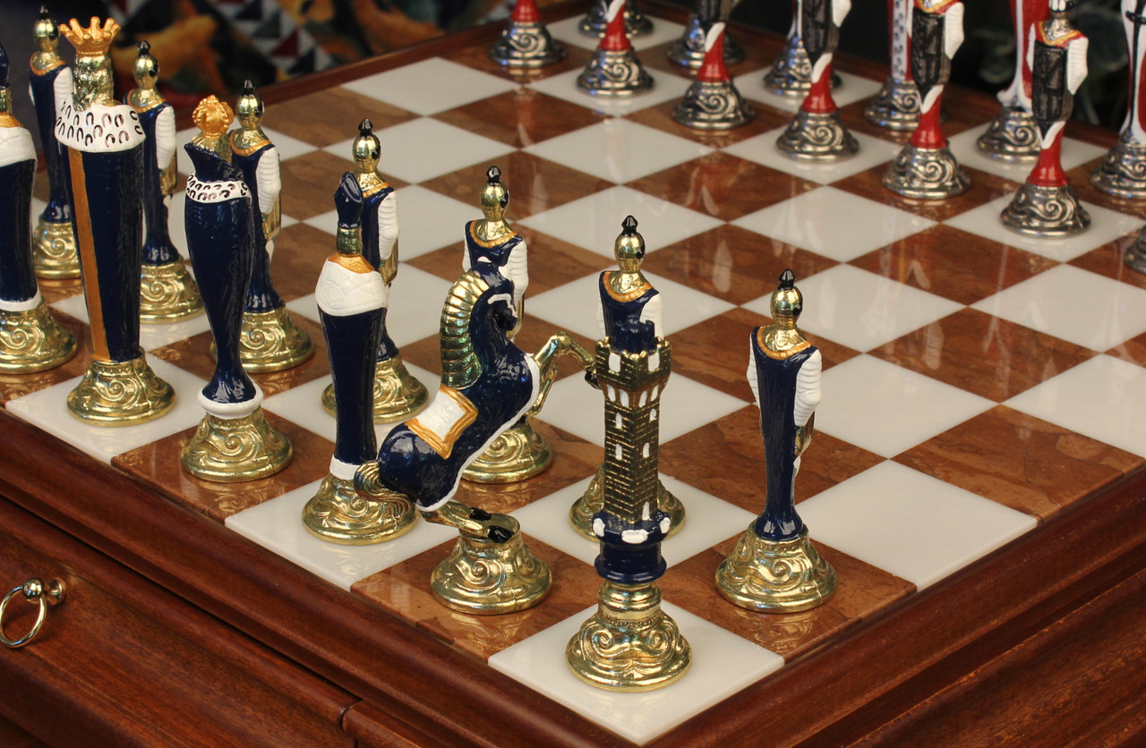 Italfama Renaissance Hand Painted Metal Chess Set with Tuscan Marble ...
