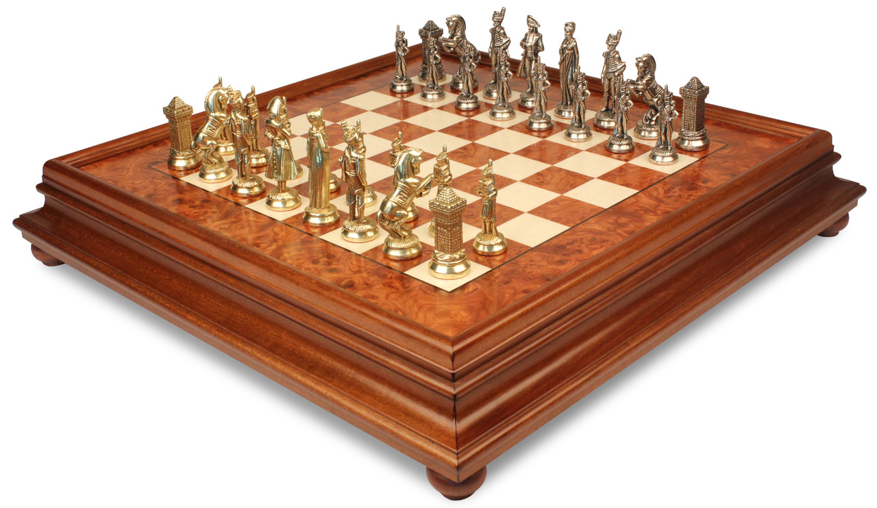 Large Napoleon Theme Metal Chess Set with Elm Burl Chess Case - The ...