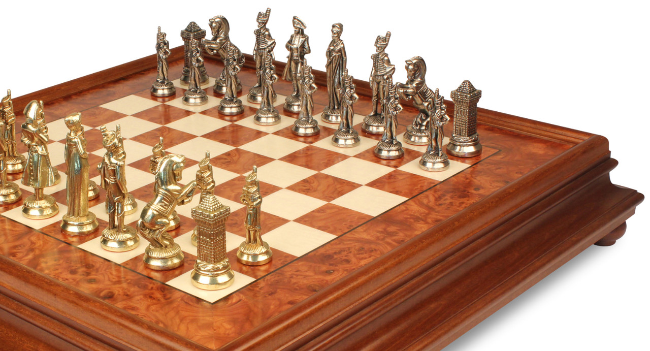 Large Napoleon Theme Metal Chess Set with Elm Burl Chess Case - The ...