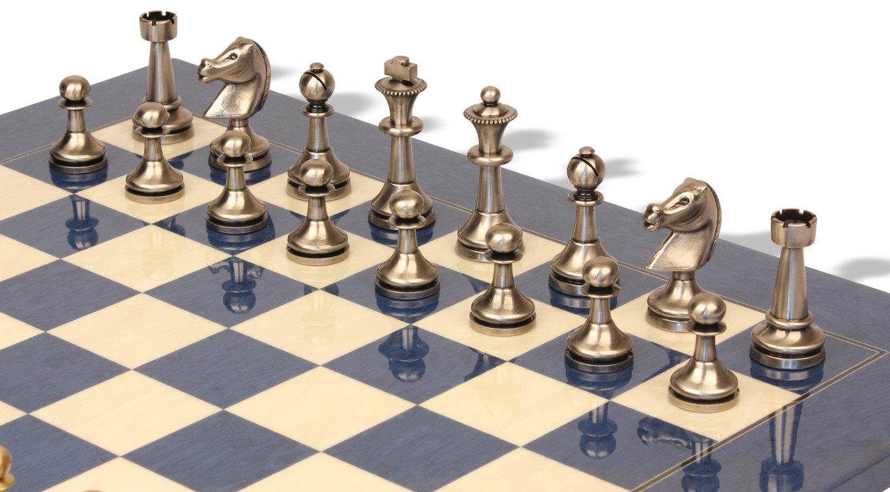 Traditional Staunton Solid Brass Chess Set with Blue Ash Burl Chess ...