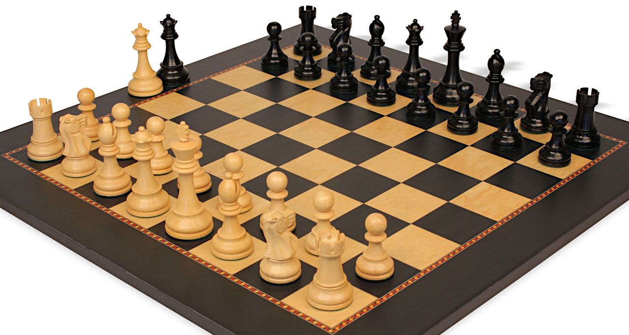 British Staunton Chess Set Ebony & Boxwood Pieces with The Queen's ...