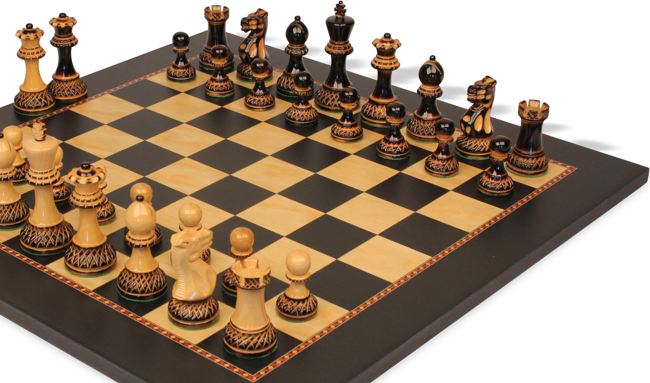 Parker Staunton Chess Set - Burnt Boxwood Pieces - Queen's Gambit Chess ...