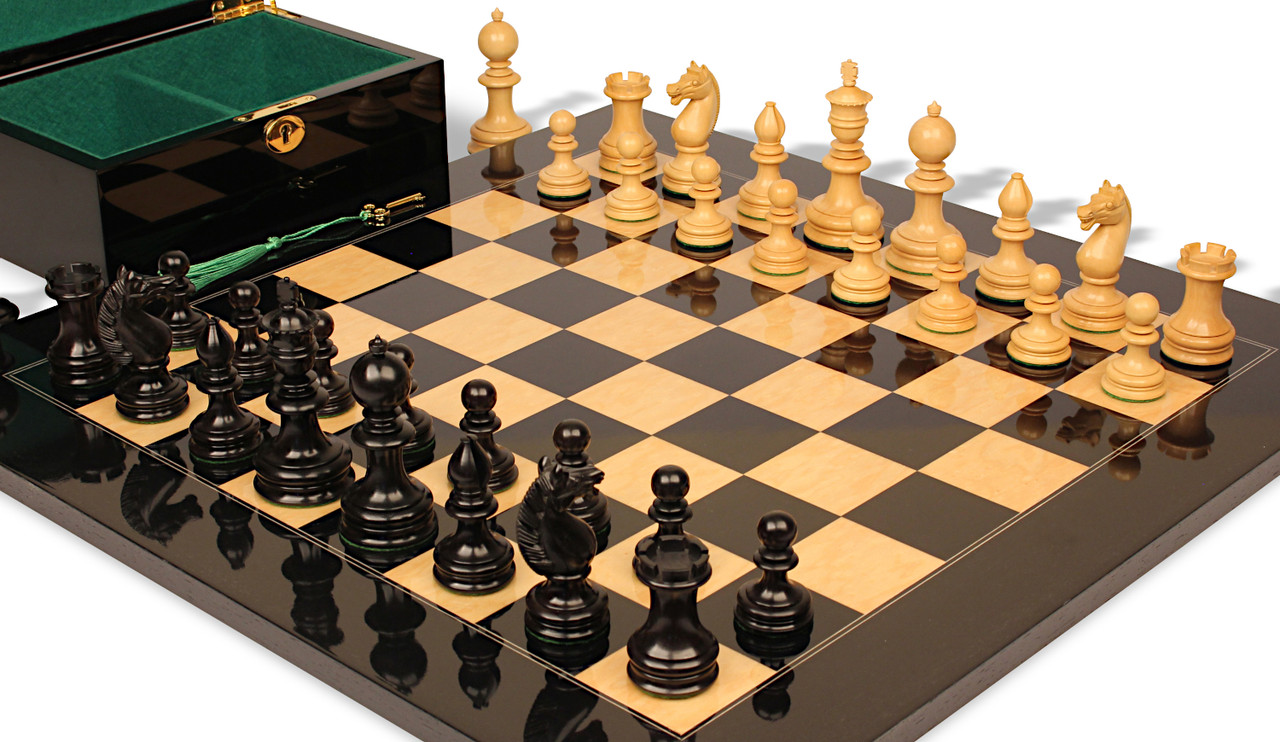 Fierce Knight Staunton Chess Set Ebony & Boxwood Pieces with Black ...