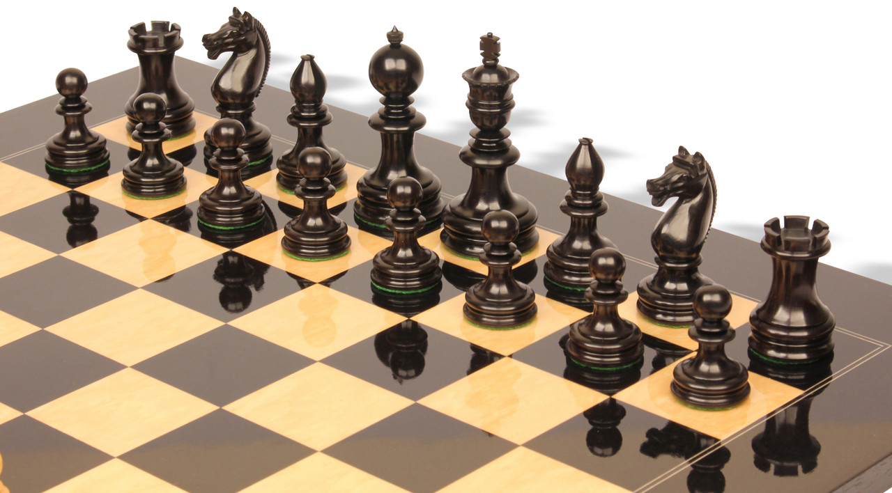 Fierce Knight Staunton Chess Set Ebony & Boxwood Pieces with Black ...