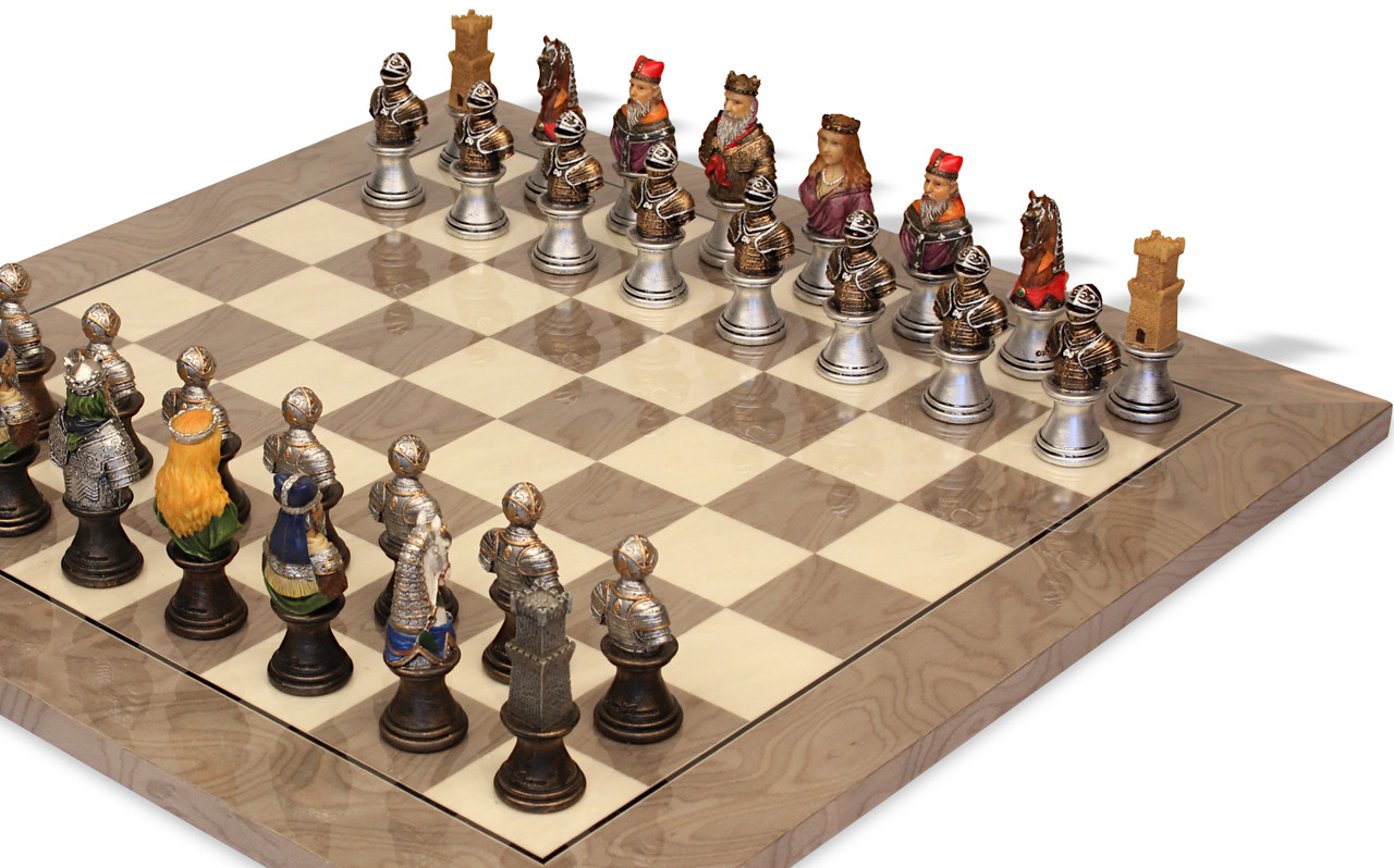Medieval Bust Theme Chess Set with Classic Walnut & Maple Chess Board
