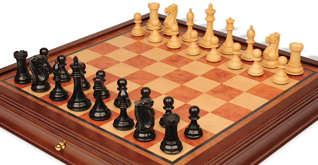 New Exclusive Staunton Chess Set Ebonized & Boxwood Pieces with Walnut ...