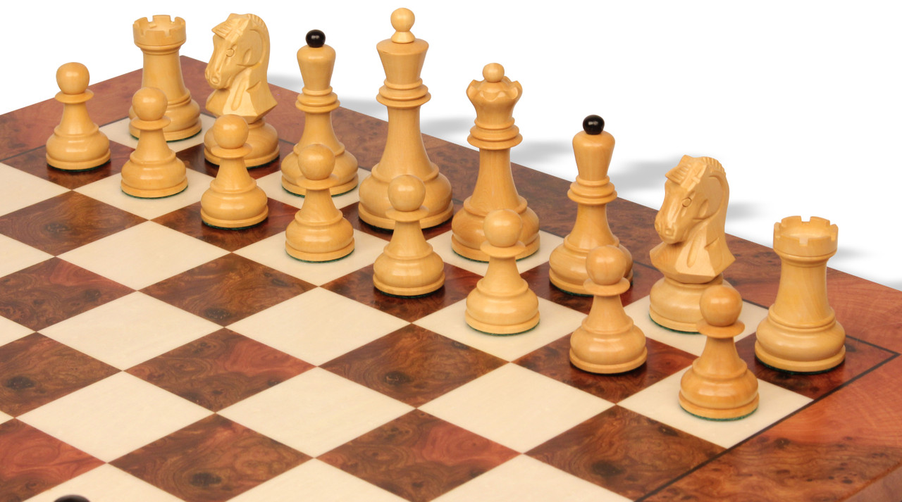 Dubrovnik Series Chess Set - Ebonized & Boxwood Pieces - Elm Burl Chess ...