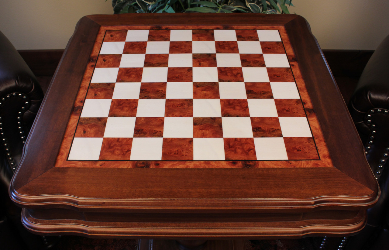 Italfama Tilia Wood Chess Table with Elm Burl & Erable Chess Board ...
