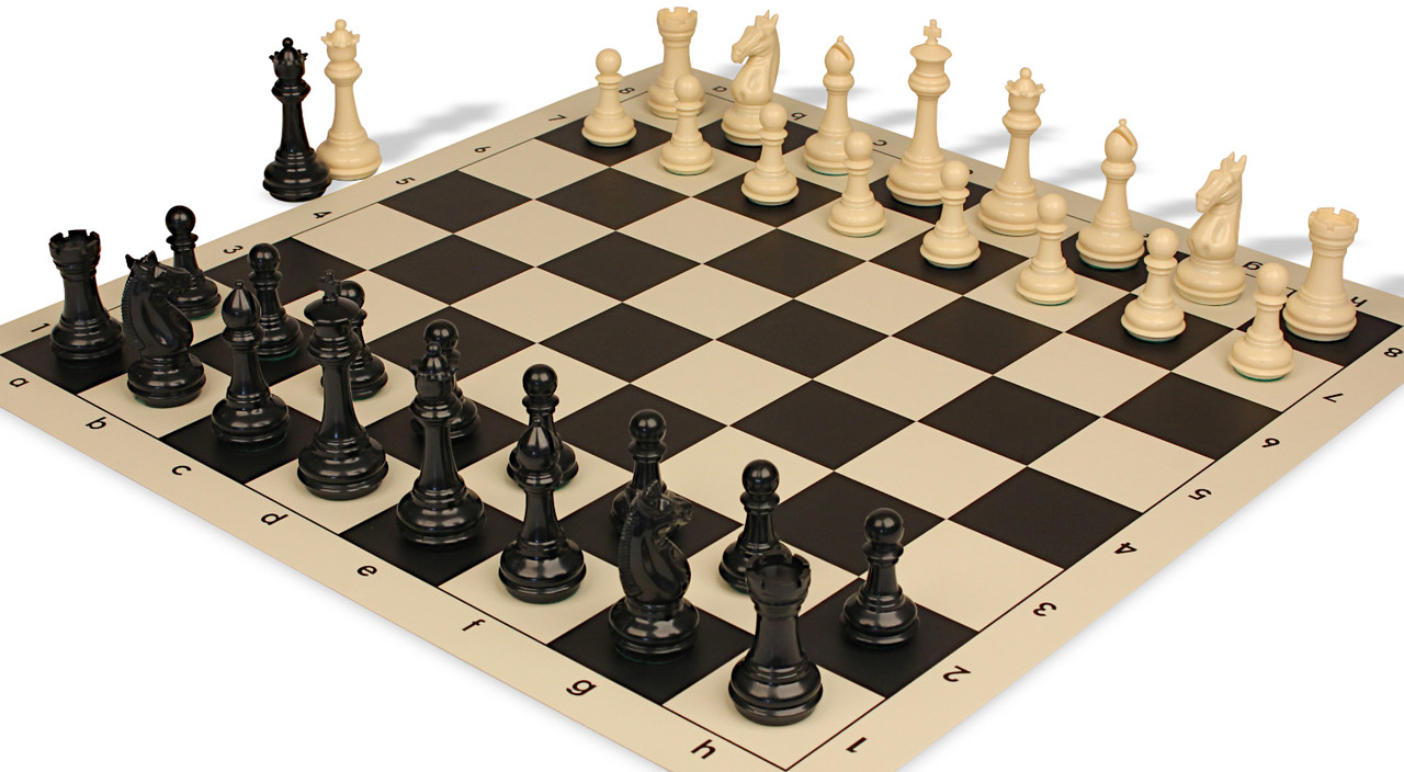 Khan's Stallion Carry-All Plastic Chess Set - Black & Ivory Pieces with ...