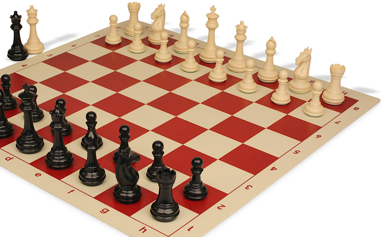 Khan's Stallion Carry-All Plastic Chess Set - Black & Ivory Pieces with ...