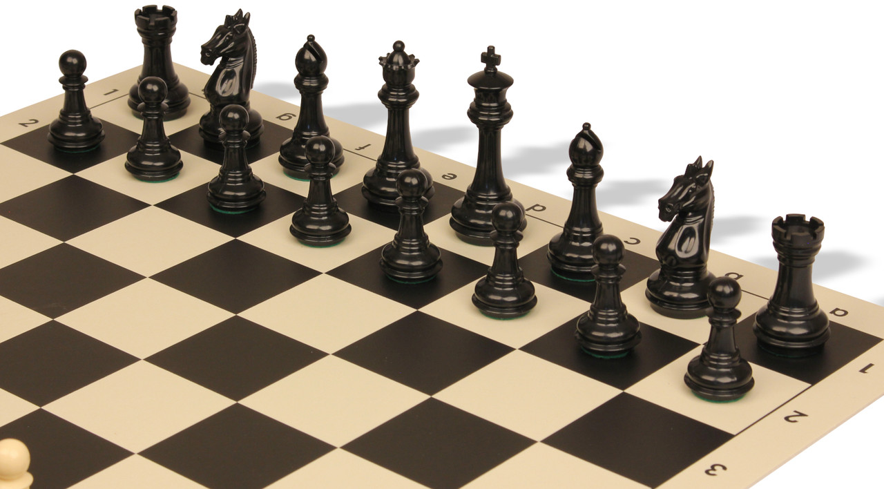 Khan's Stallion Plastic Chess Set - Black & Ivory Pieces with Vinyl ...