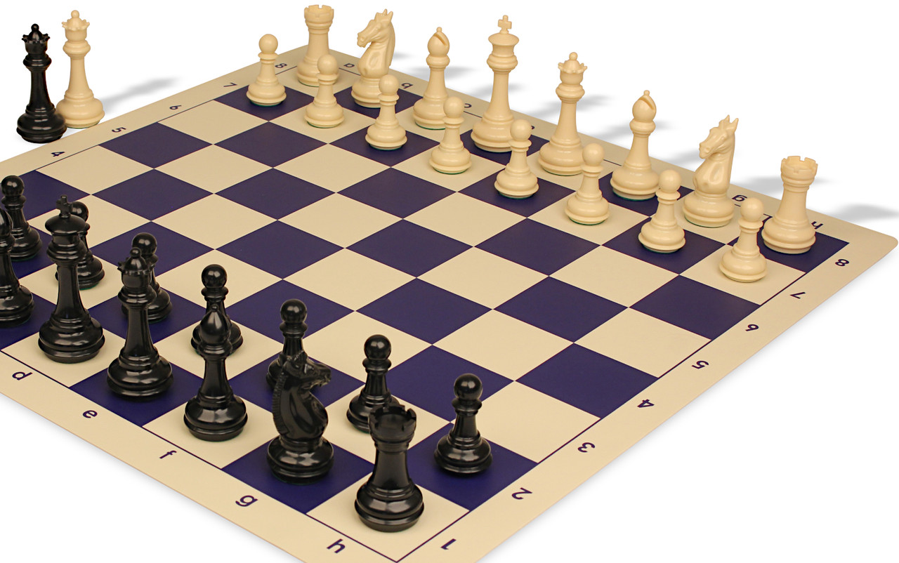 Khan's Stallion Plastic Chess Set - Black & Ivory Pieces with Vinyl ...