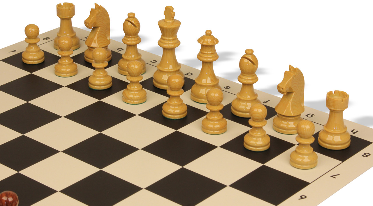German Knight Plastic Chess Set - Wood Grain Pieces with Vinyl Rollup ...