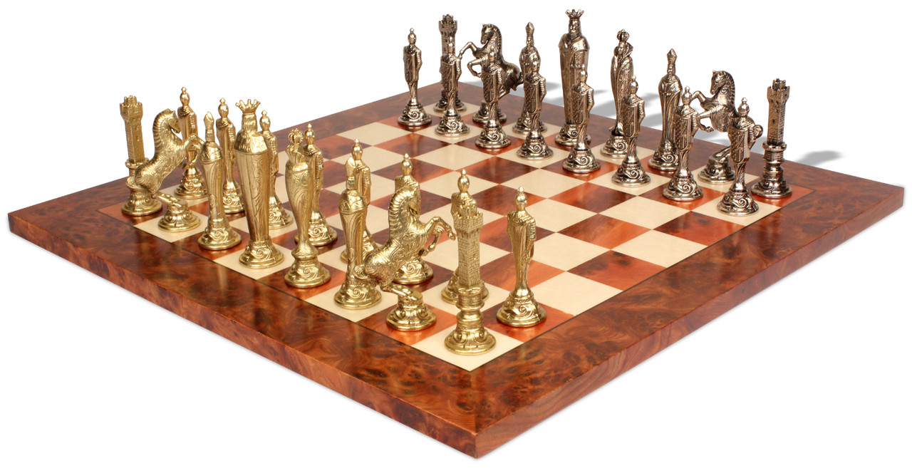 Renaissance Theme Metal Chess Set with Blue Ash Burl Chess Board - The ...