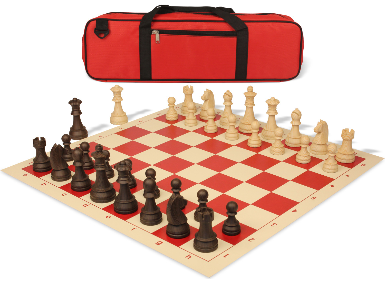 German Knight Deluxe Carry-All Plastic Chess Set Wood Grain Pieces with ...