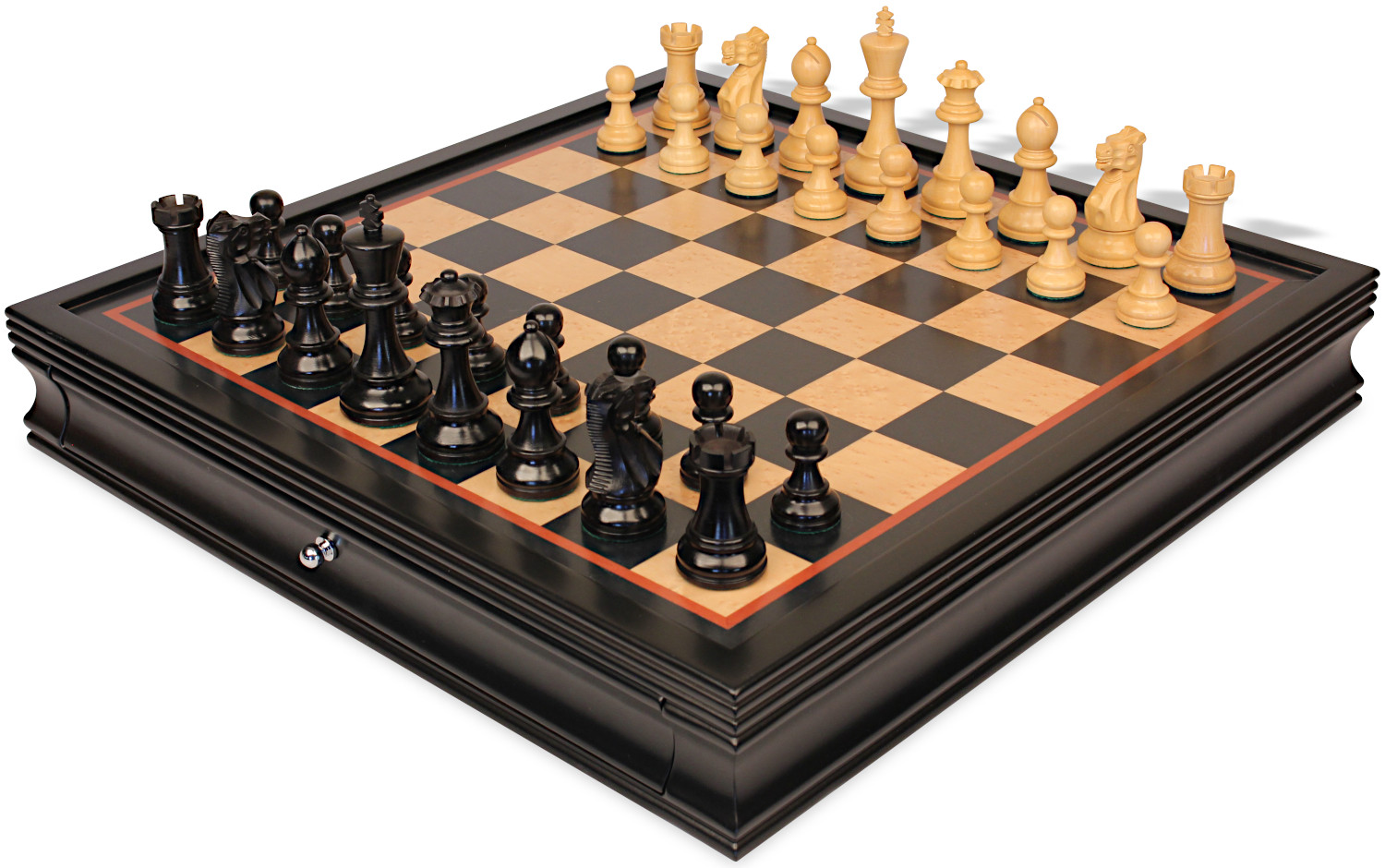 Parker Staunton Chess Set Burnt Boxwood Pieces with Black & Bird's-Eye ...