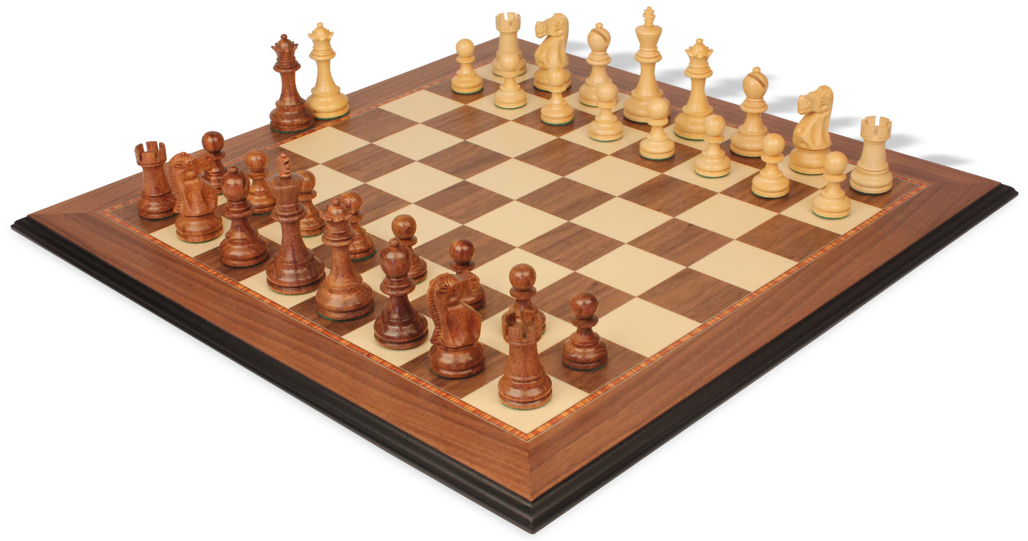 Deluxe Old Club Staunton Chess Set - Golden Rosewood & Boxwood Pieces ...
